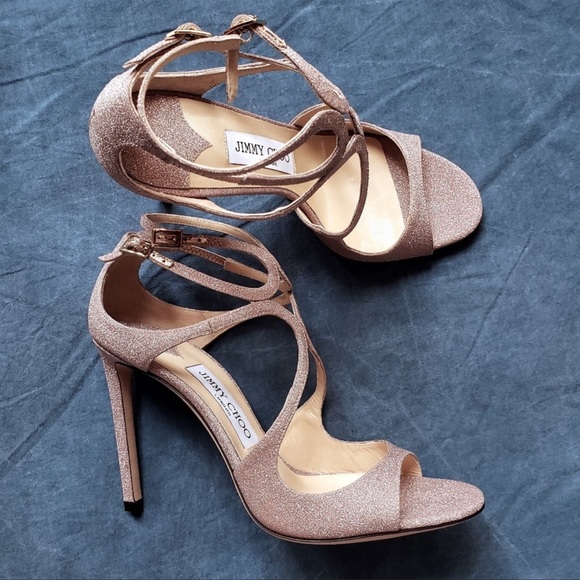 Jimmy Choo | Shoes | Jimmy Choo Pink Glitter High Heel Leather Sandals ...